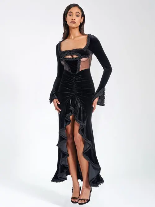 MISS CIRCLE NEW YORK Velvet And Mesh Maxi Gown