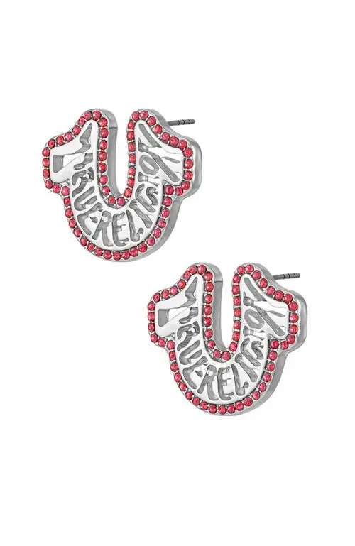 True Religion Logo Horseshoe Stud Earrings - Silvertone