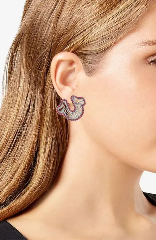 True Religion Logo Horseshoe Stud Earrings - Silvertone