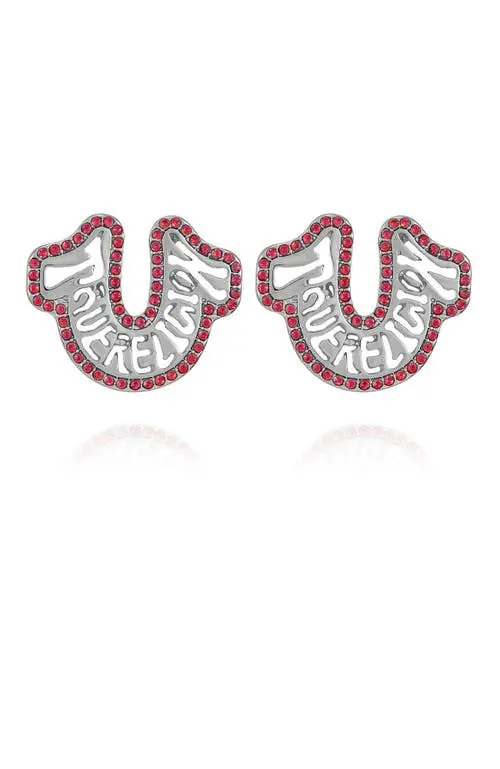 True Religion Logo Horseshoe Stud Earrings - Silvertone
