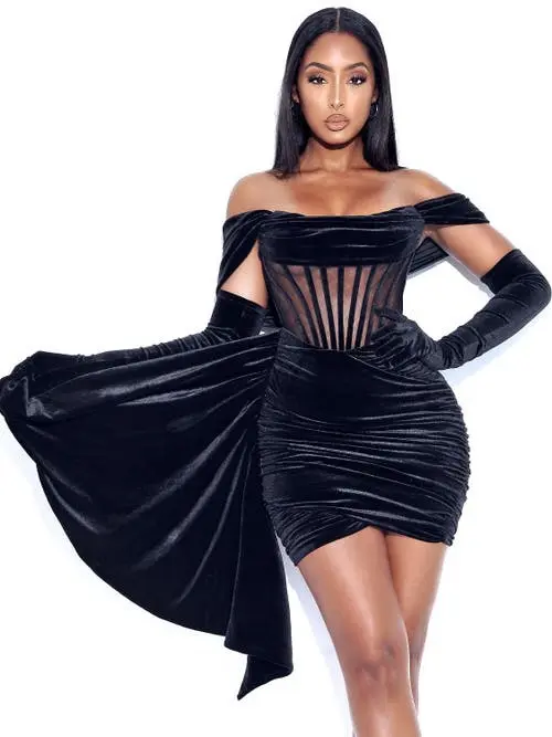 MISS CIRCLE NEW YORK Irisa Draping Off-shoulder Corset Dress