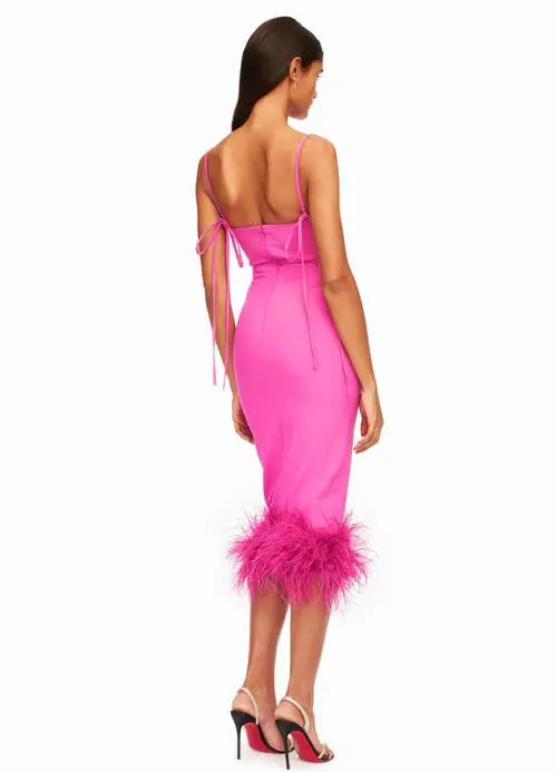 MISS CIRCLE NEW YORK Feather Trim Bottom Maxi Dress