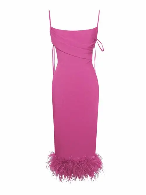 MISS CIRCLE NEW YORK Feather Trim Bottom Maxi Dress