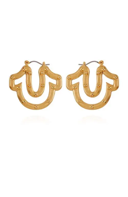 True Religion Studded Horseshoe Hoop Earrings - Goldtone