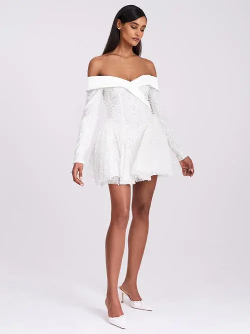 MISS CIRCLE NEW YORK Beaded Embroidered Off Shoulder Mini Dress