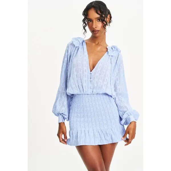 MISS CIRCLE NEW YORK Zahari Smock Bottom Balloon Sleeve Mini Dress