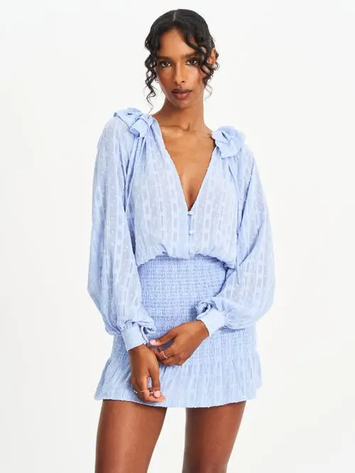 MISS CIRCLE NEW YORK Zahari Smock Bottom Balloon Sleeve Mini Dress