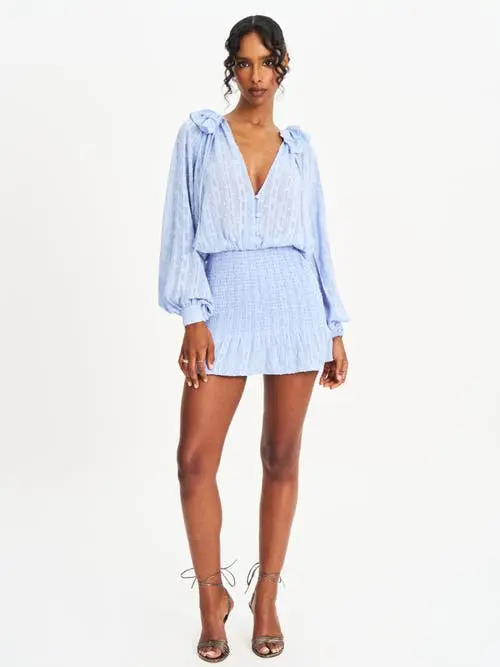 MISS CIRCLE NEW YORK Zahari Smock Bottom Balloon Sleeve Mini Dress
