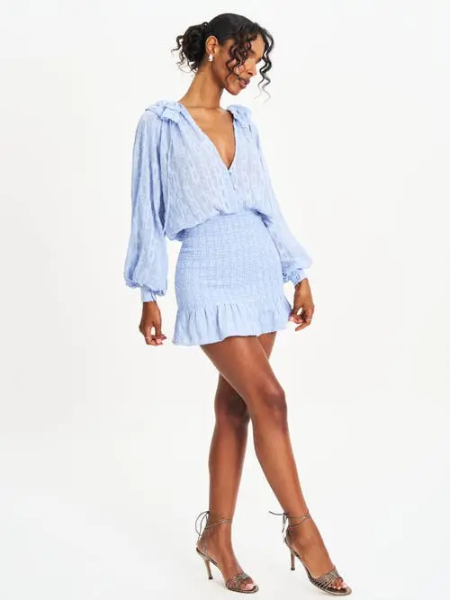 MISS CIRCLE NEW YORK Zahari Smock Bottom Balloon Sleeve Mini Dress