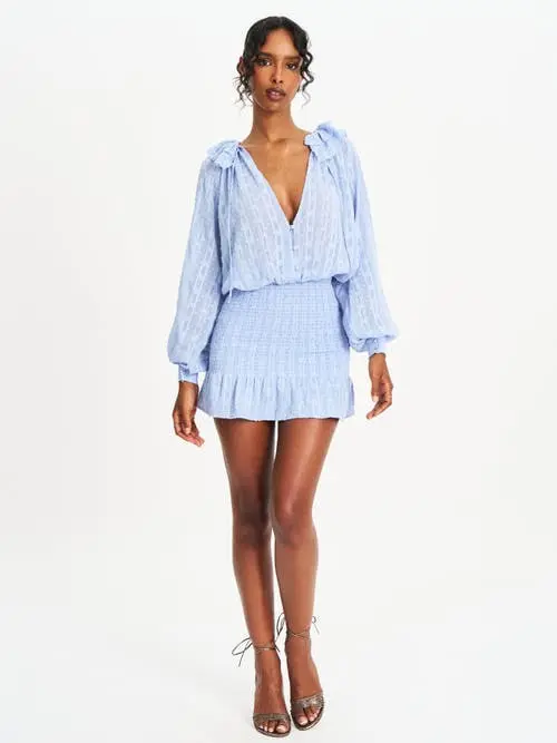 MISS CIRCLE NEW YORK Zahari Smock Bottom Balloon Sleeve Mini Dress