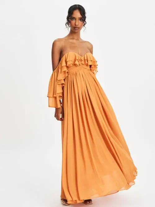MISS CIRCLE NEW YORK Kaela Off-shoulder Chiffon Maxi Dress