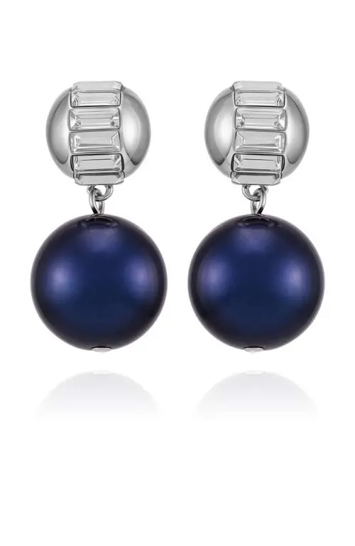 Vince Camuto Pearl Drop Earrings With Baguette Accents - Silver Tone