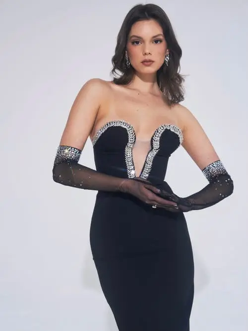 MISS CIRCLE NEW YORK Crystal-embellished Corset Maxi Dress