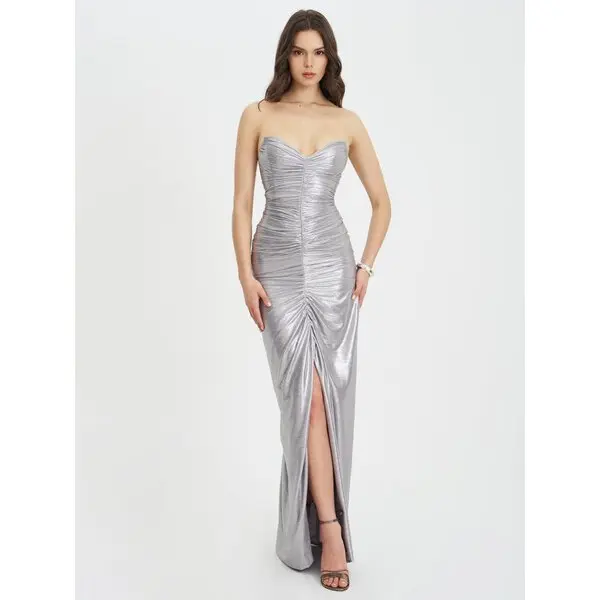 MISS CIRCLE NEW YORK Ruched Glitter Mermaid Gown