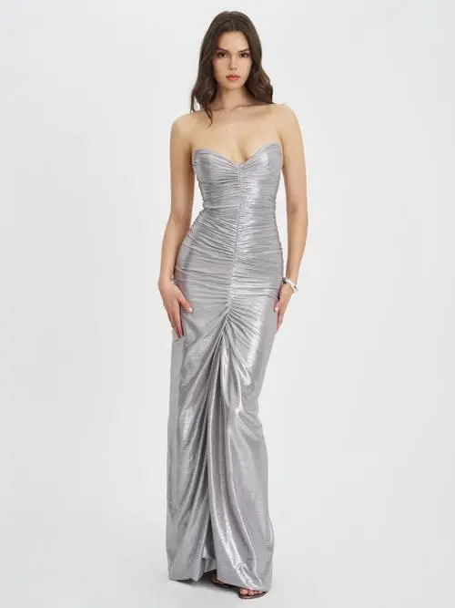 MISS CIRCLE NEW YORK Ruched Glitter Mermaid Gown