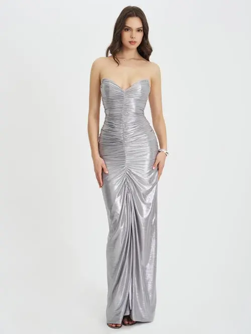 MISS CIRCLE NEW YORK Ruched Glitter Mermaid Gown