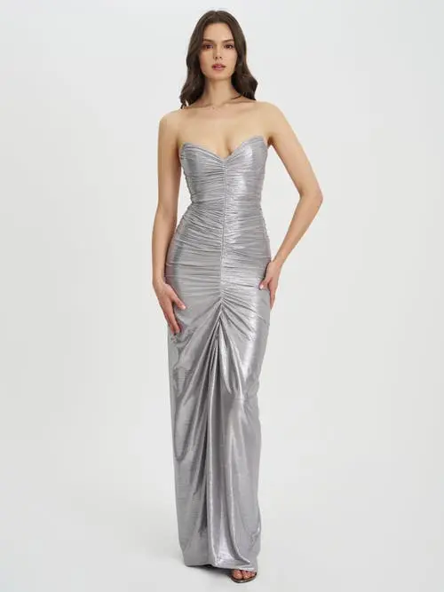 MISS CIRCLE NEW YORK Ruched Glitter Mermaid Gown