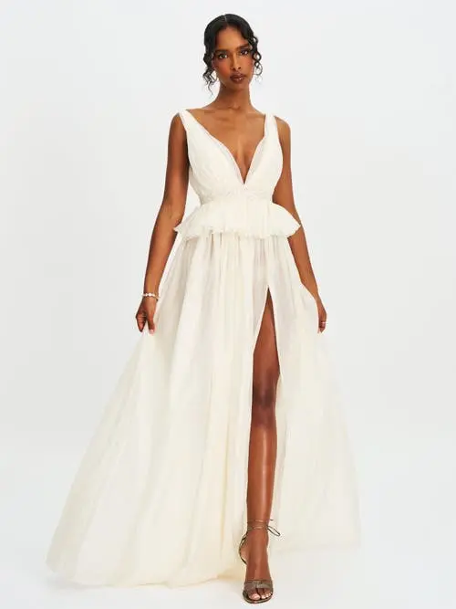 MISS CIRCLE Calleigh Flare Beaded Belt Maxi Gown