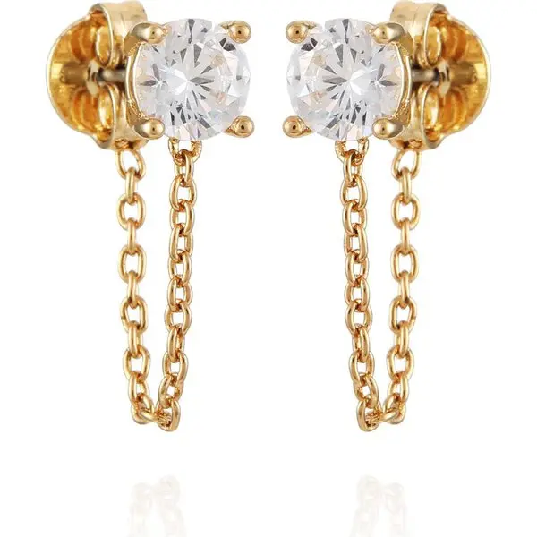 Vince Camuto Cubic Zirconia Chain Jacket Earrings - 14k Gold Plated