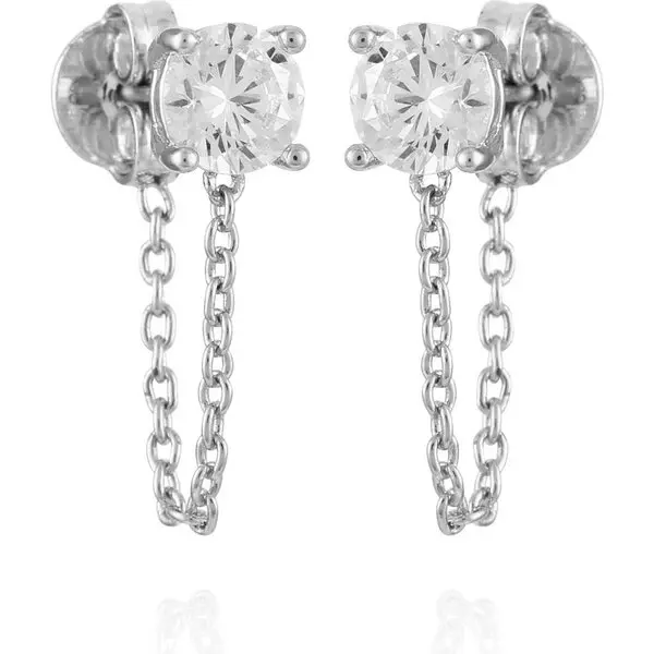 Vince Camuto Cubic Zirconia Chain Jacket Earrings - Silver Tone