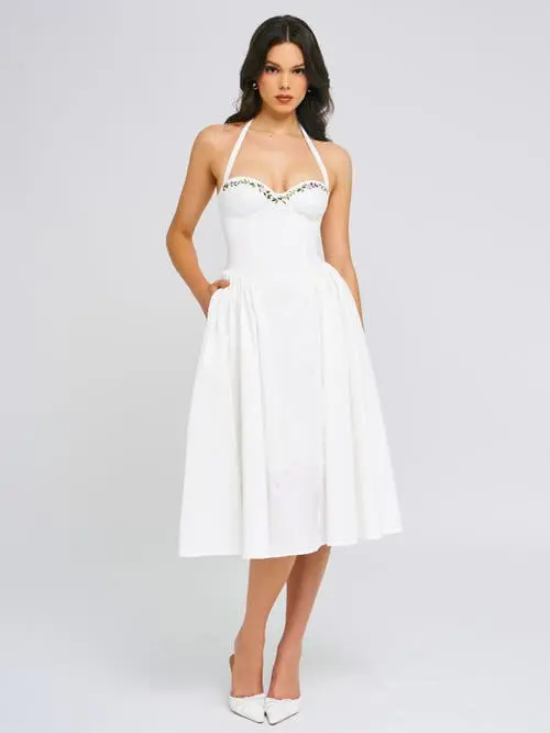 MISS CIRCLE Gianna Embroidered Halter Maxi Dress
