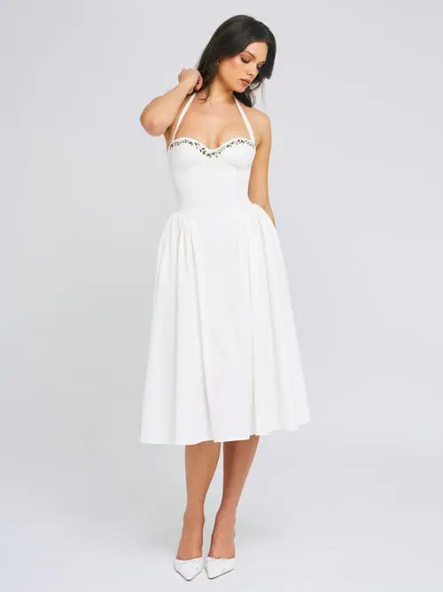 MISS CIRCLE Gianna Embroidered Halter Maxi Dress