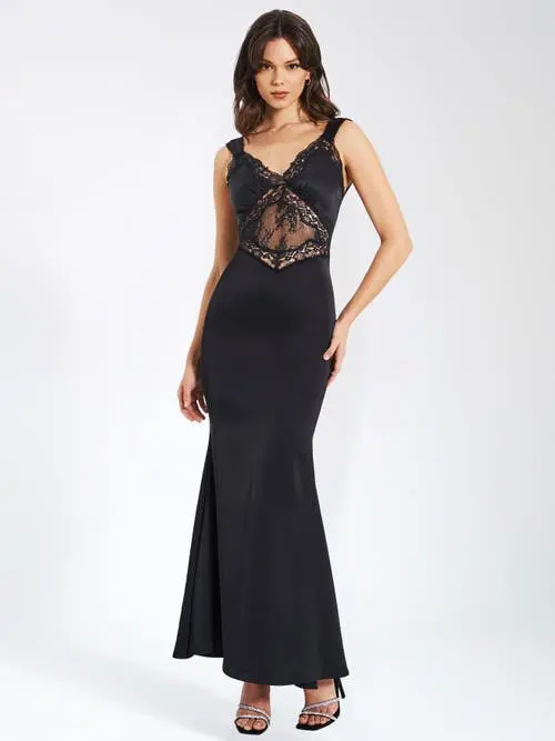 MISS CIRCLE NEW YORK Satin And Lace Maxi Slip Dress