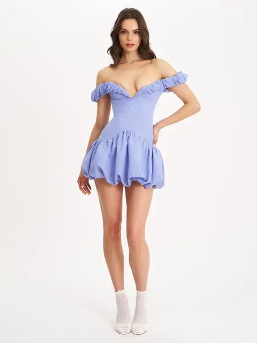 MISS CIRCLE NEW YORK Off Shoulder Bubble Hem Mini Dress