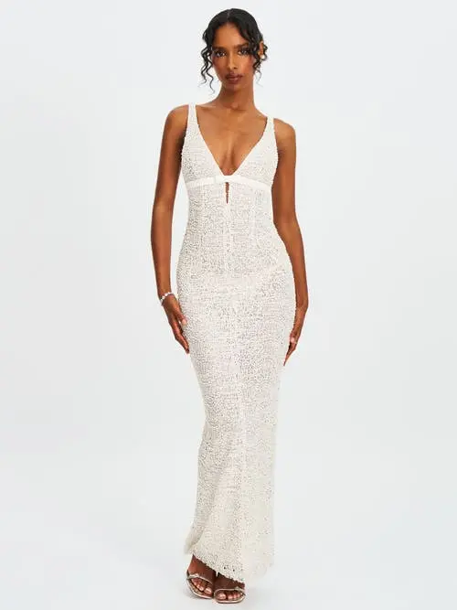 MISS CIRCLE Beaded Sequin Net Bodycon Gown