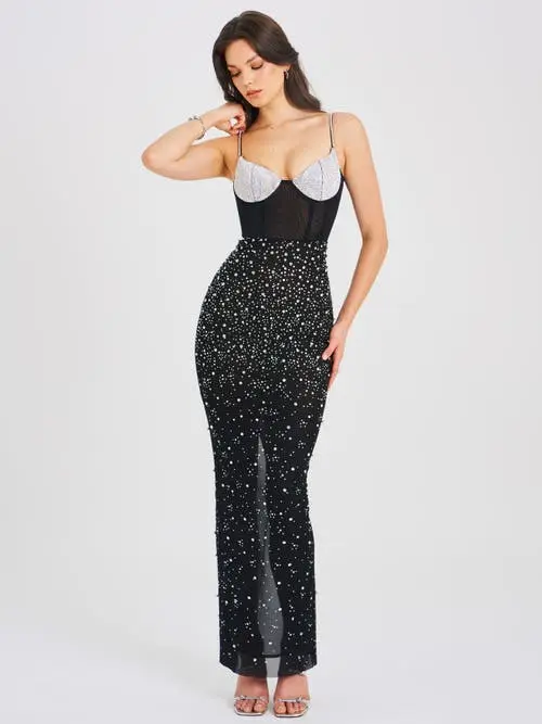 MISS CIRCLE NEW YORK Crystal Embellished Maxi Dress