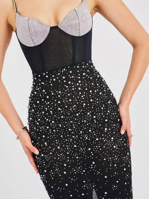 MISS CIRCLE NEW YORK Crystal Embellished Maxi Dress