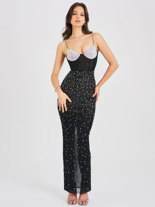 MISS CIRCLE NEW YORK Crystal Embellished Maxi Dress