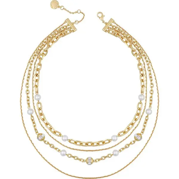 Vince Camuto Layered Chain Pearl Necklace - 14k Gold Plated