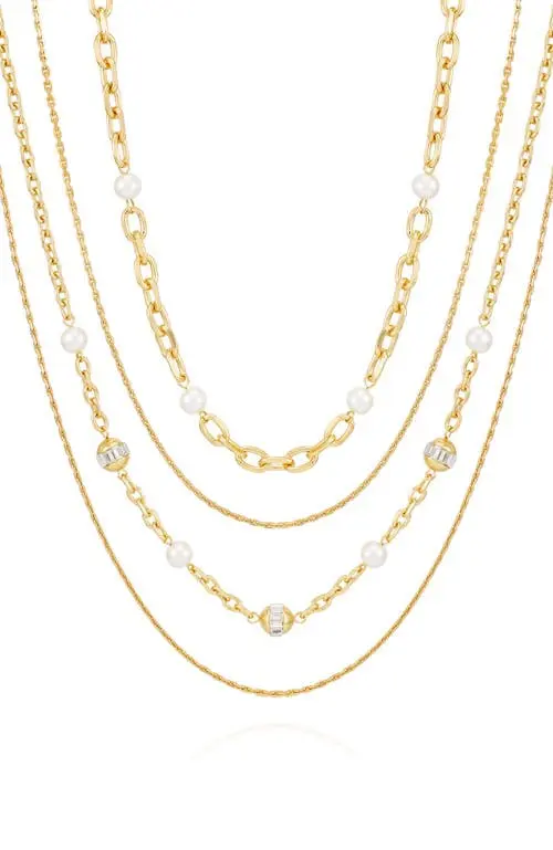 Vince Camuto Layered Chain Pearl Necklace - 14k Gold Plated