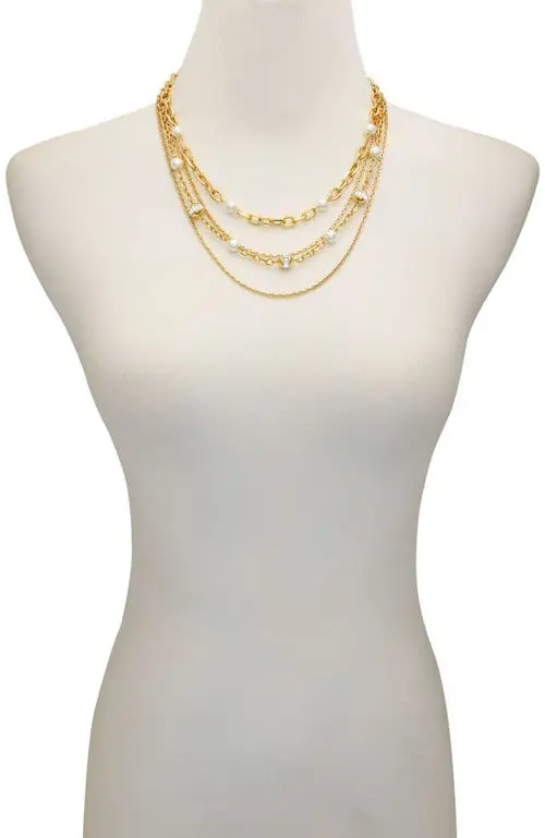 Vince Camuto Layered Chain Pearl Necklace - 14k Gold Plated