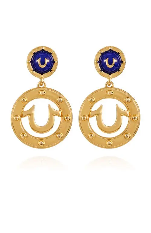 True Religion Studded Horseshoe Drop Earrings - Goldtone