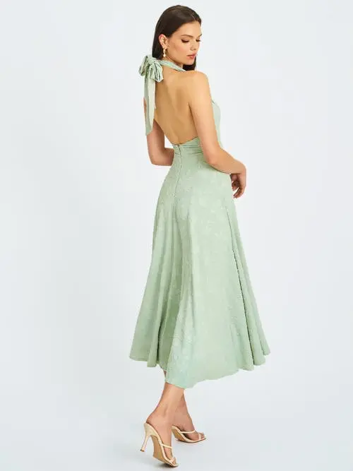 Miss Circle Magda Deep V Neck Halter A-Line Midi Dress In Mint Green - 29%  Off | Editorialist