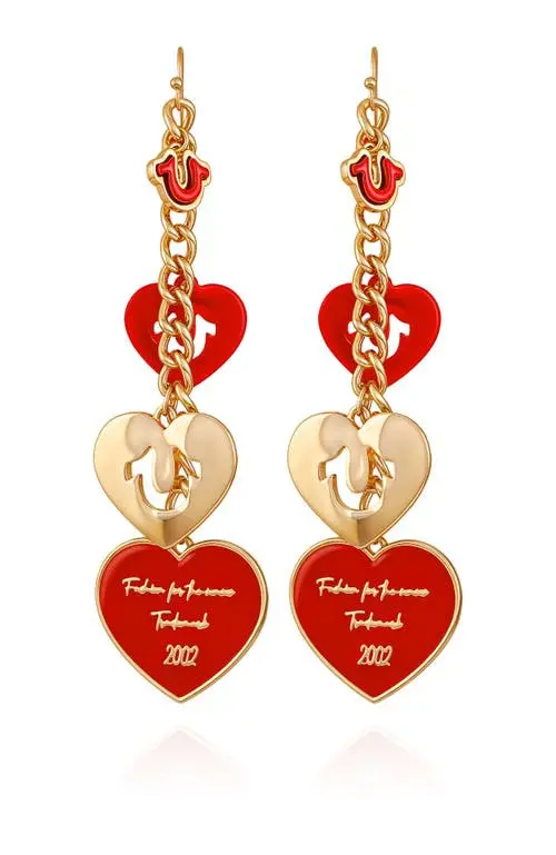 True Religion Cascading Heart Earrings - Goldtone