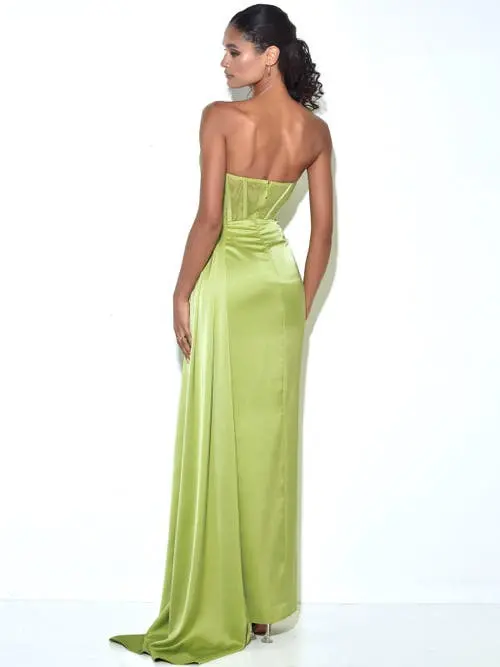 MISS CIRCLE NEW YORK Strapless High Slit Corset Gown