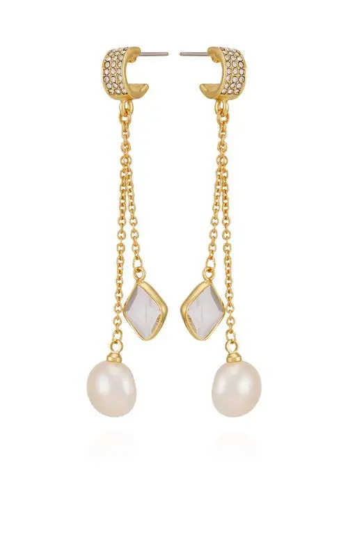Vince Camuto Dangle Earrings With Freshwater Pearl And Crystal Drop - Gold Tone