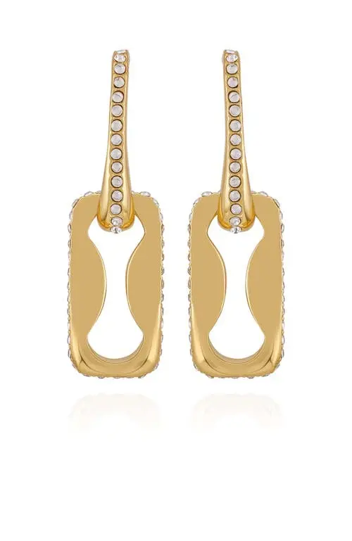 Vince Camuto Interlocking Link Drop Earrings With Crystal Pave - Gold Tone