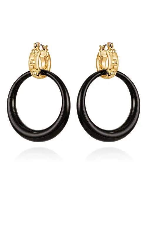 True Religion Logo Hoop Earrings - Black