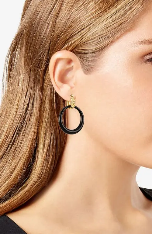 True Religion Logo Hoop Earrings - Black