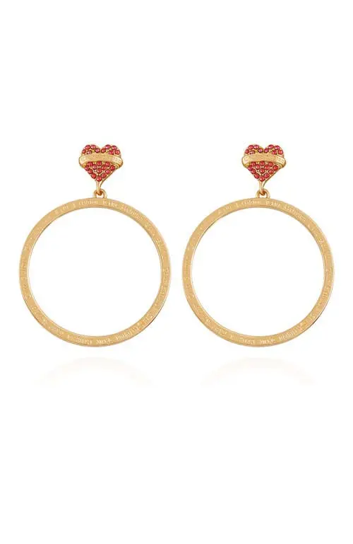 True Religion Heart And Hoop Statement Earrings - Goldtone