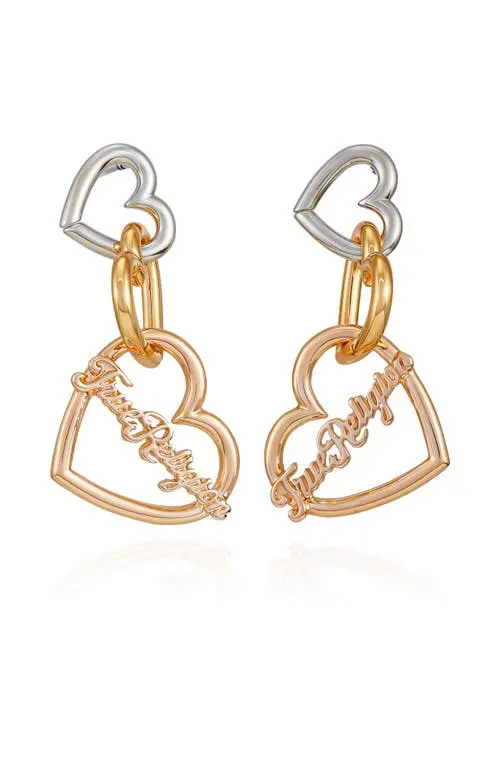 True Religion Linked Heart Linear Earrings - Silvertone