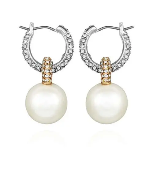 Vince Camuto Pearl Drop Hoop Earrings - Two Tone