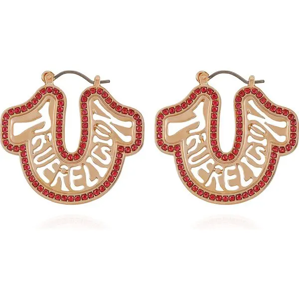True Religion Logo Horseshoe Hoop Earrings - Rosegoldtone