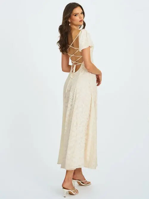 MISS CIRCLE Bubble Sleeve Backless Maxi Dress