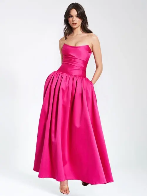 MISS CIRCLE NEW YORK Satin Strapless Corset Gown