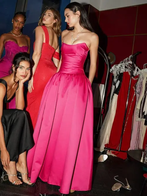 MISS CIRCLE NEW YORK Satin Strapless Corset Gown